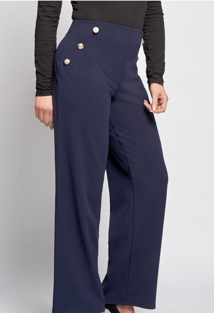 457T Wide Leg Jersey Trouser with Button Feature – CHAPEL STREET BOUTIQUE