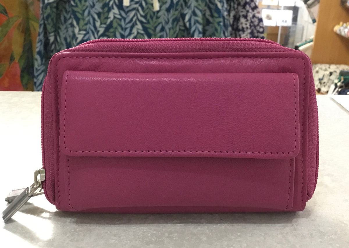 0469 leather Twin Zip Round Purse with Front Credit Card Section ...